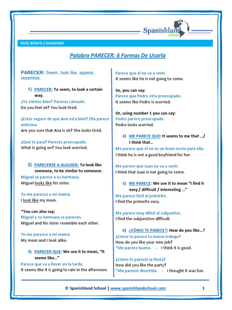 6 Ways to Use the Word "PARECER | PDF | Grammar | Linguistics