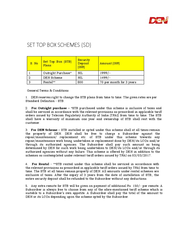 Set Top Box Schemes 2018 | PDF