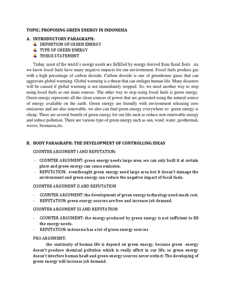 Topic: Proposing Green Energy in Indonesia A. Introductory Paragraph ...