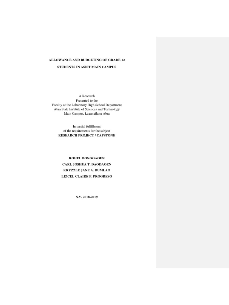A Research On The Allowance and Budgeting of Grade 12 Students in ASIST ...