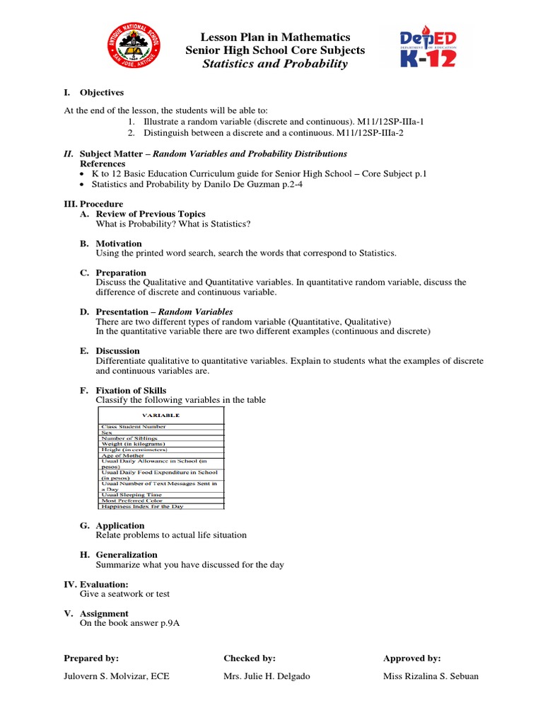 Lesson Plan in Statistics | Download Free PDF | Probability ...