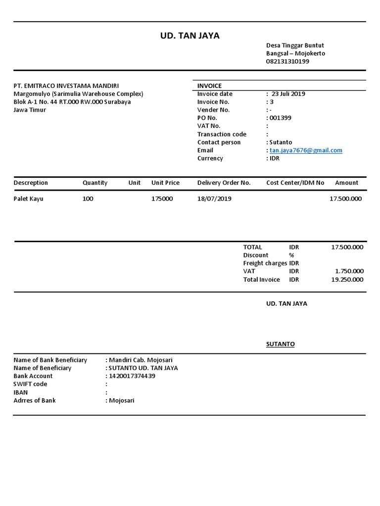 Invoice Ud Tan Jaya | PDF