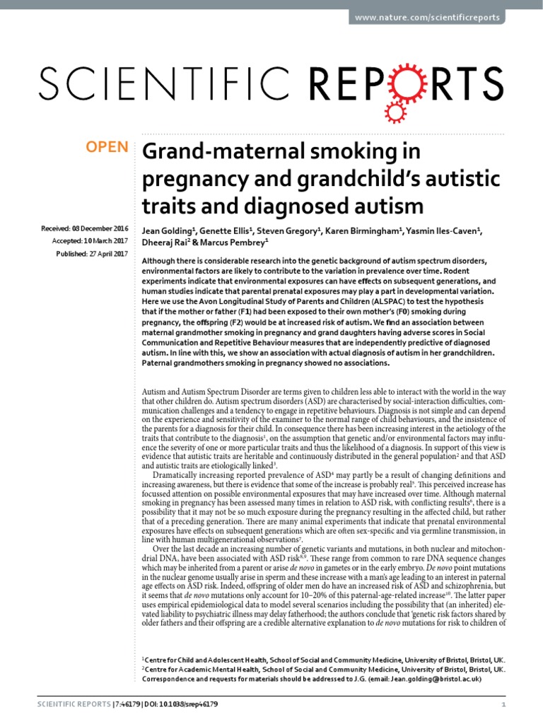 Grand-Maternal Smoking in Pregnancy and Grandchild's Autistic Traits ...