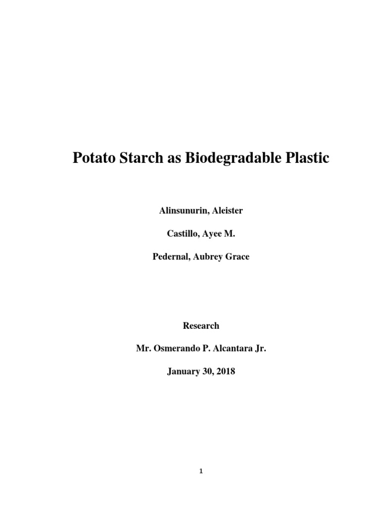 Potato Starch for Biodegradable Plastics | PDF | Experiment ...