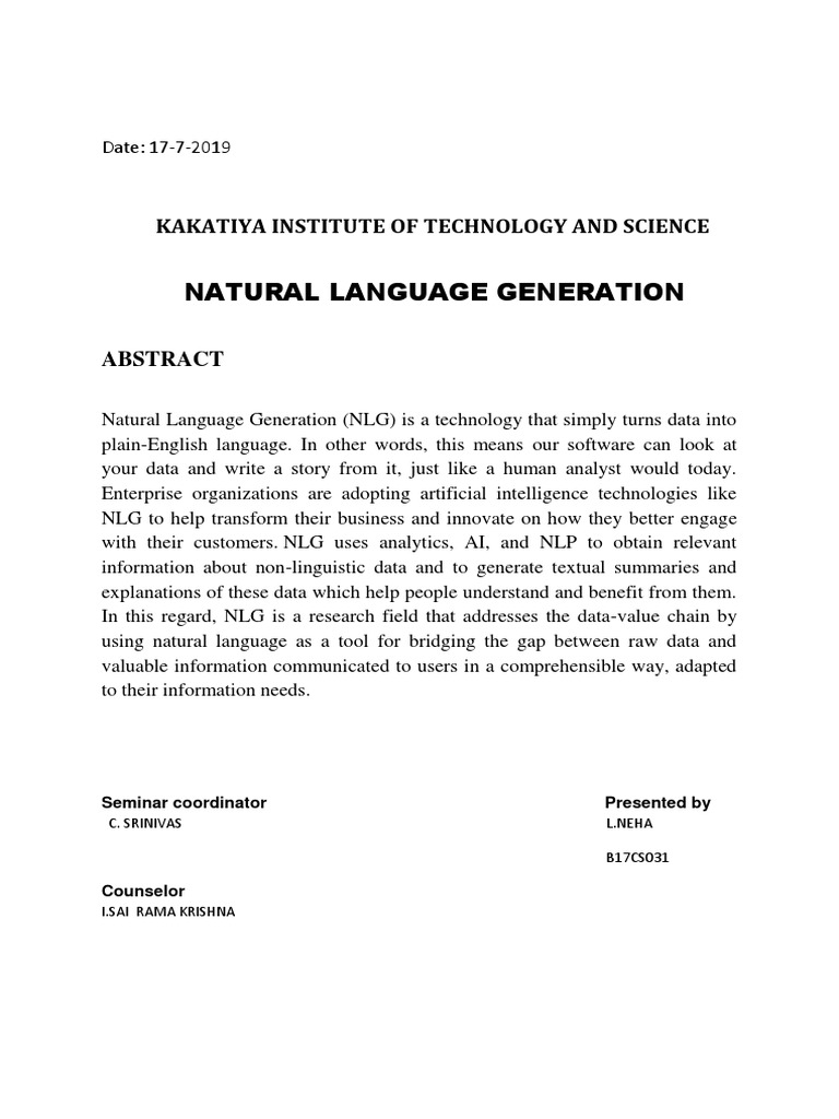 Natural Language Generation | PDF