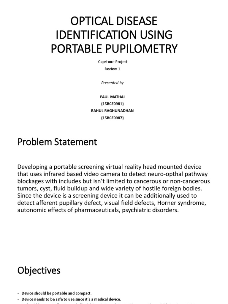 Optical Disease Identification Using Portable Pupilometry: Capstone ...