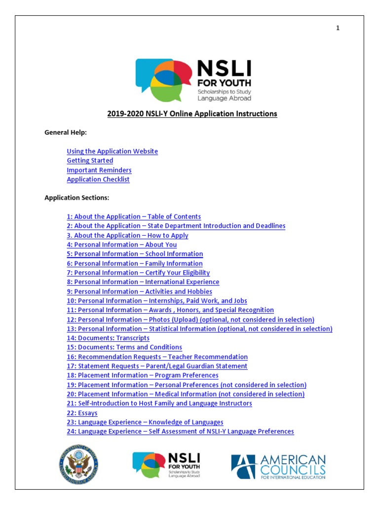 2019-2020 NSLI-Y Online Application Instructions: General Help | PDF | Email Spam | Question