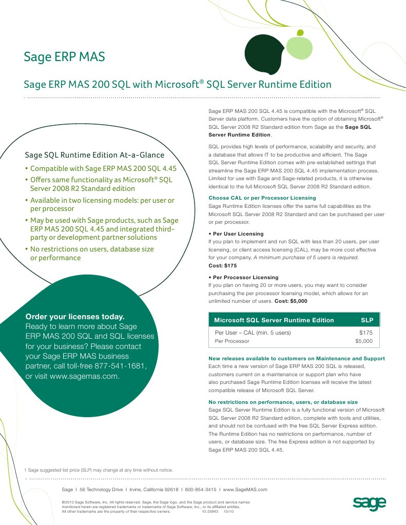 Sage MAS MS SQL Server Licenses Sheet | PDF | Sql | Microsoft Sql Server