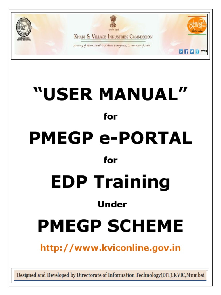 "User Manual" Pmegp E-Portal EDP Training Pmegp Scheme | PDF | Password | Hypertext