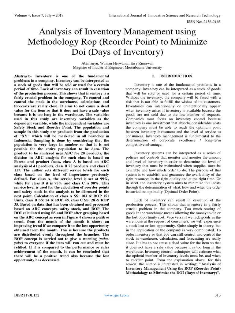 Analysis of Inventory Management Using Methodology Rop (Reorder Point ...