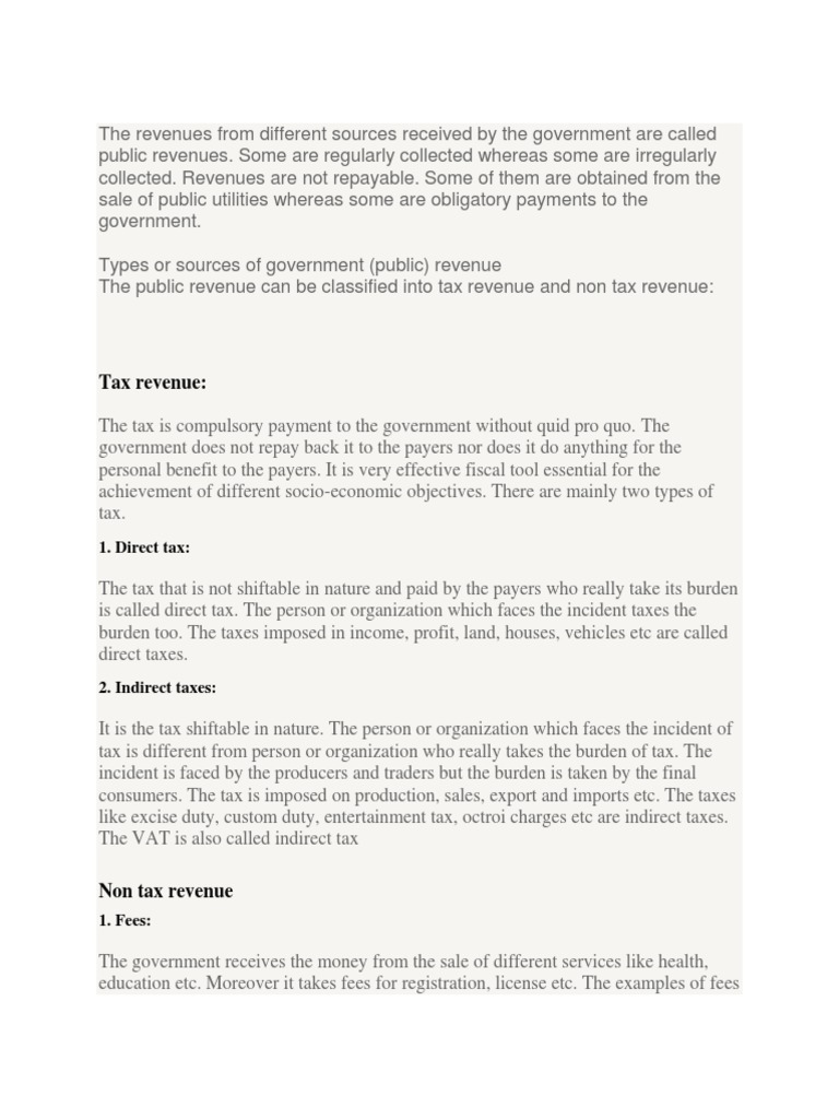 The Revenues From Different Sources Received by The Government Are ...
