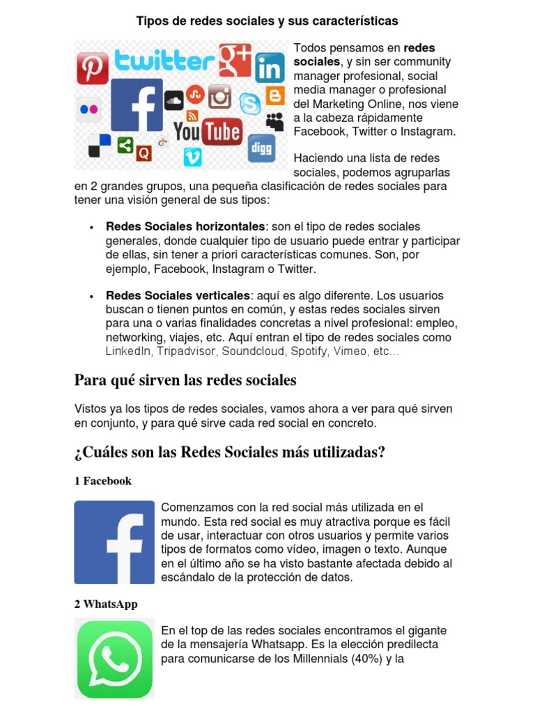 Tipos de Redes Sociales y Sus Características | PDF | Servicio de redes ...