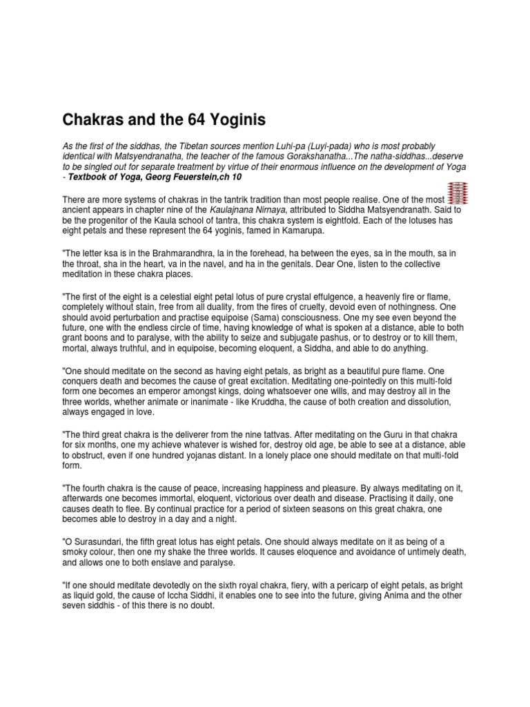 Chakras and The 64 Yoginis | PDF | Eastern Philosophy | Mysticism