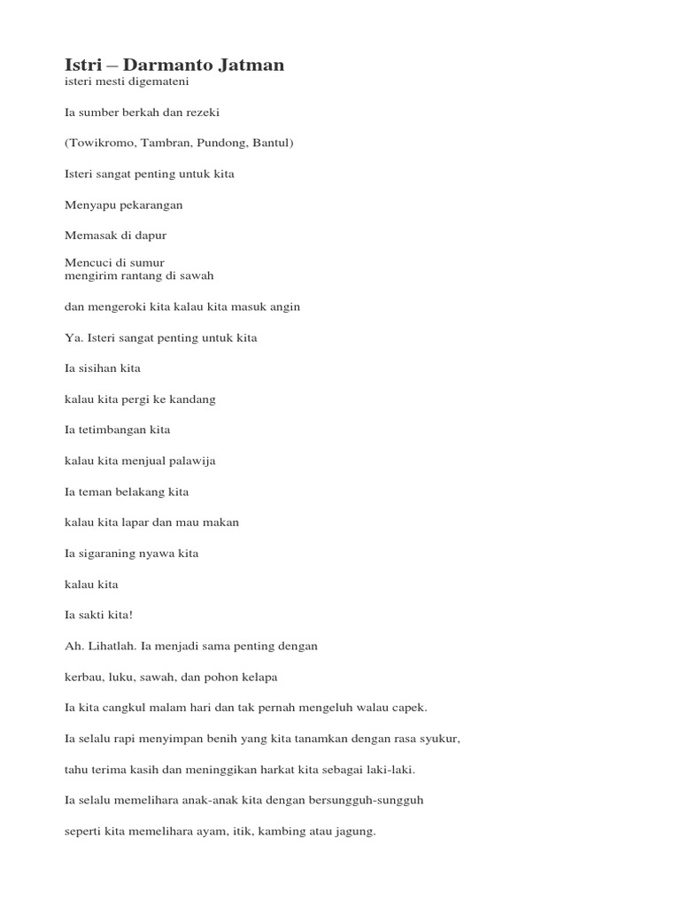 Istri Puisi Darmanto Jatman | PDF
