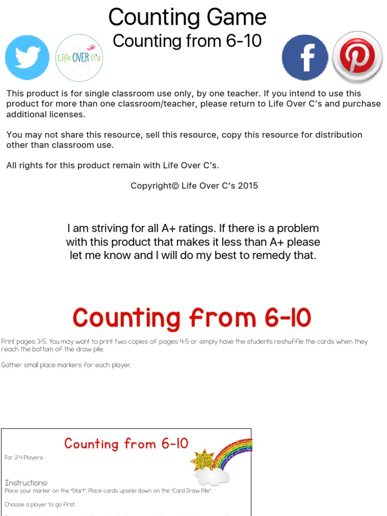 Counting From 6 10 Board Game | PDF