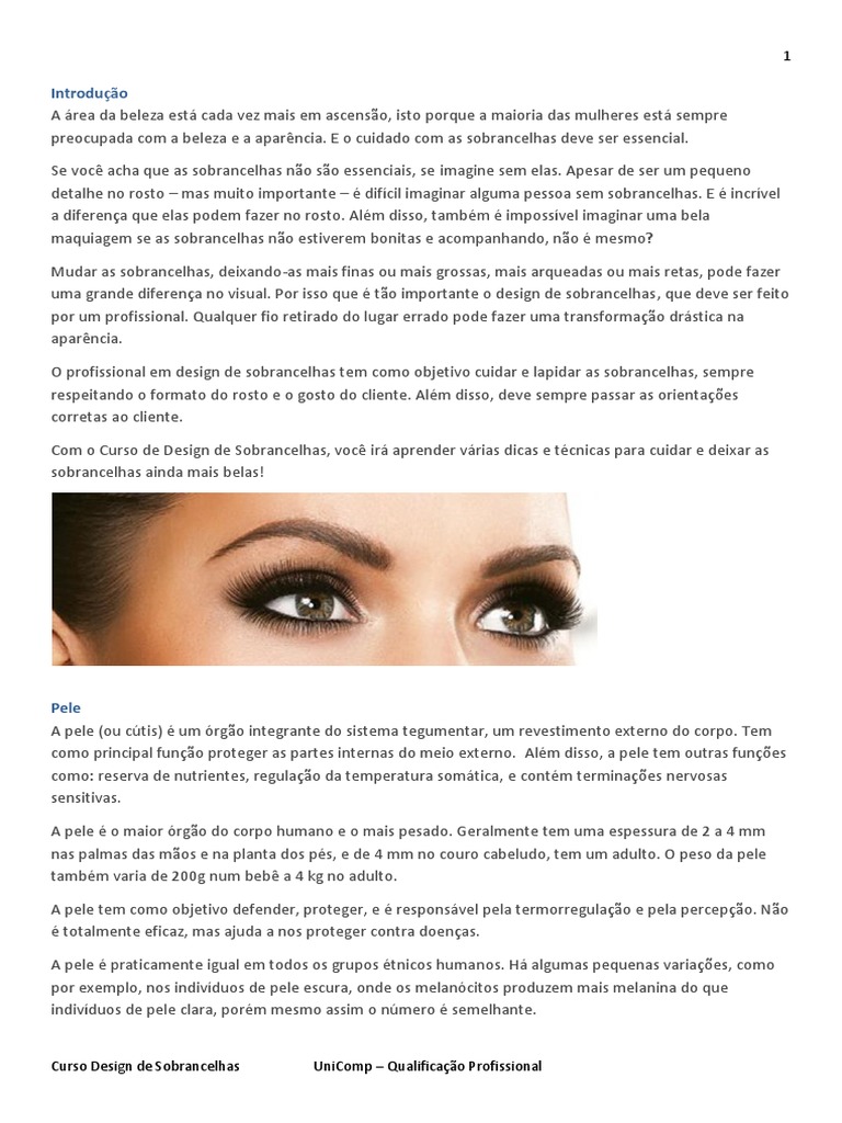 Design De Sobrancelhas Pdf Pele Epiderme