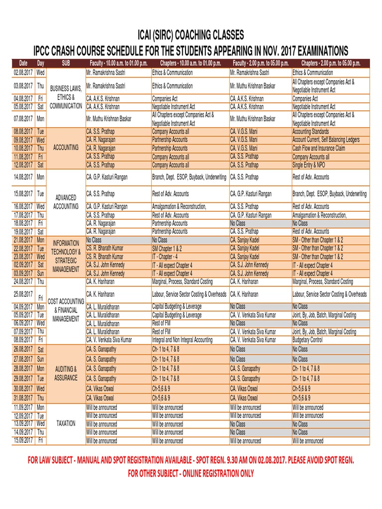 IPCC Crash Schedule 310717 6pm | PDF | Accounting | Service Industries