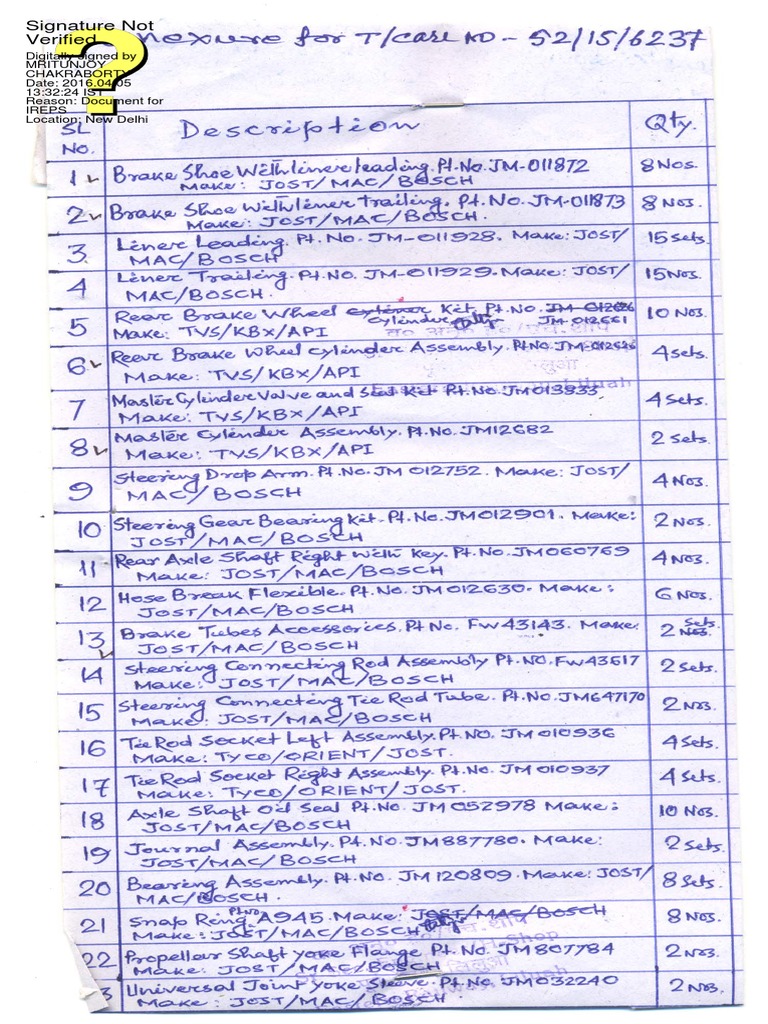 Jost Parts List | PDF