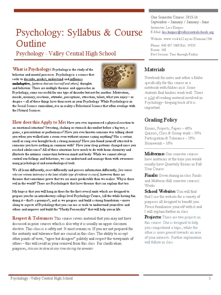 Psychology Course Outline and Syllabus | PDF | Sleep | Cerebrum