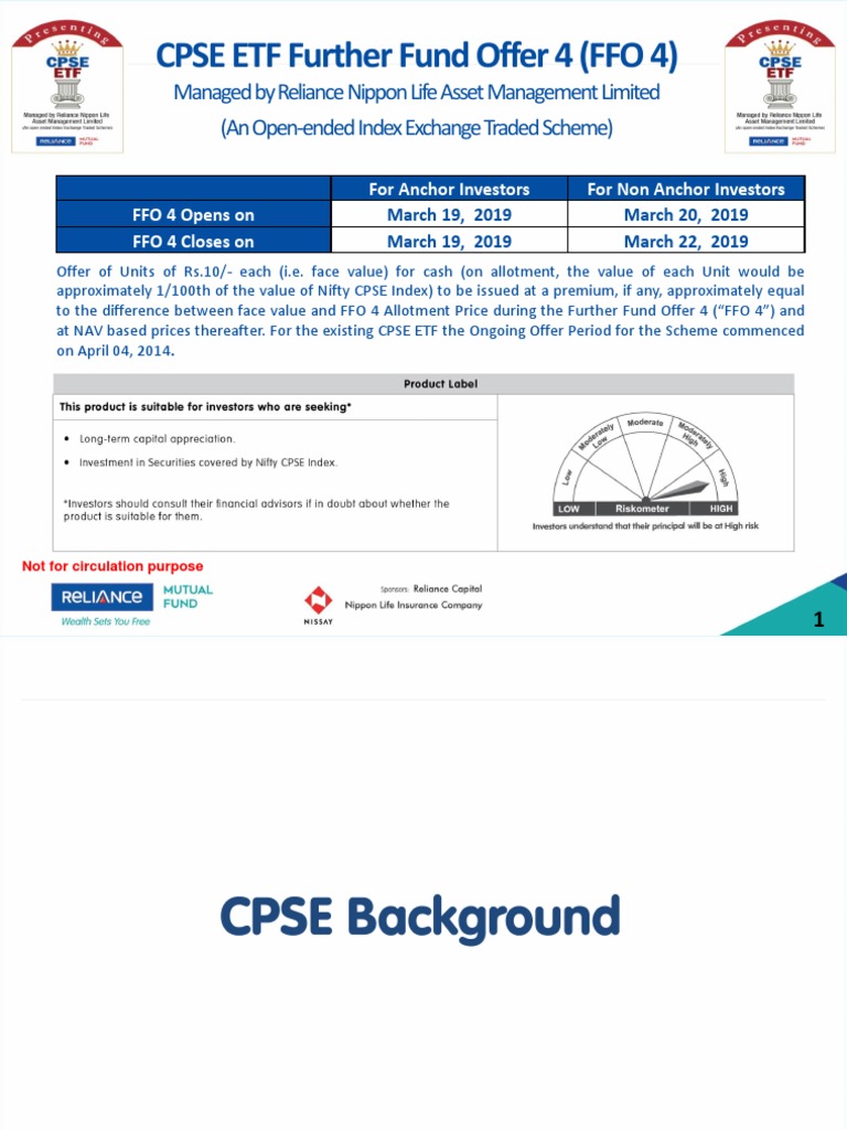 CPSE ETF Further Fund Offer 4 (FFO 4) | PDF | Stock Market Index | Exchange Traded Fund