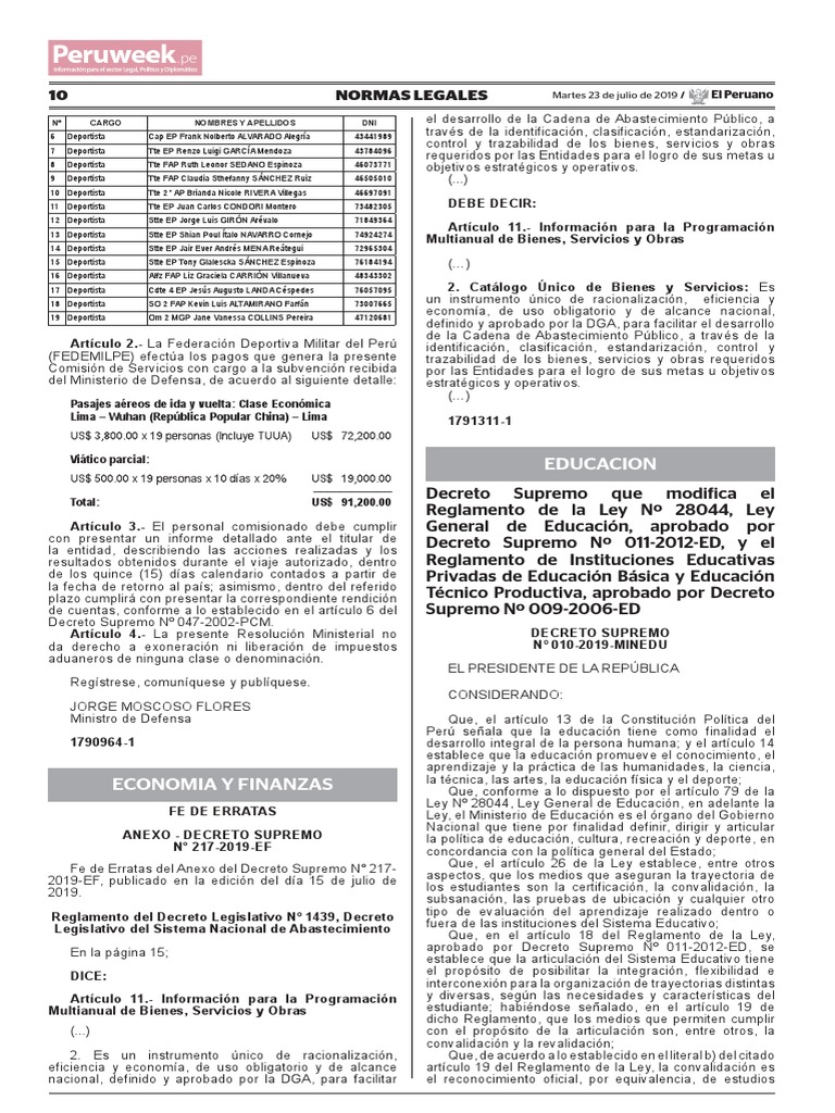 Modifican Requisitos para La Convalidación de Estudios Extranjeros (DS 010-2019-Minedu ...