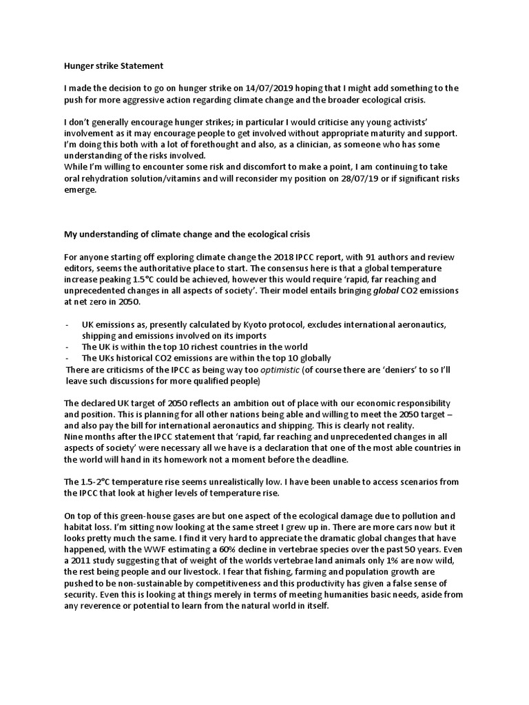 Hunger Strike for Climate Action | PDF | Intergovernmental Panel On ...