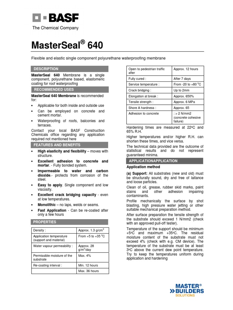 Basf Masterseal 640 Tds | PDF | Adhesion | Concrete
