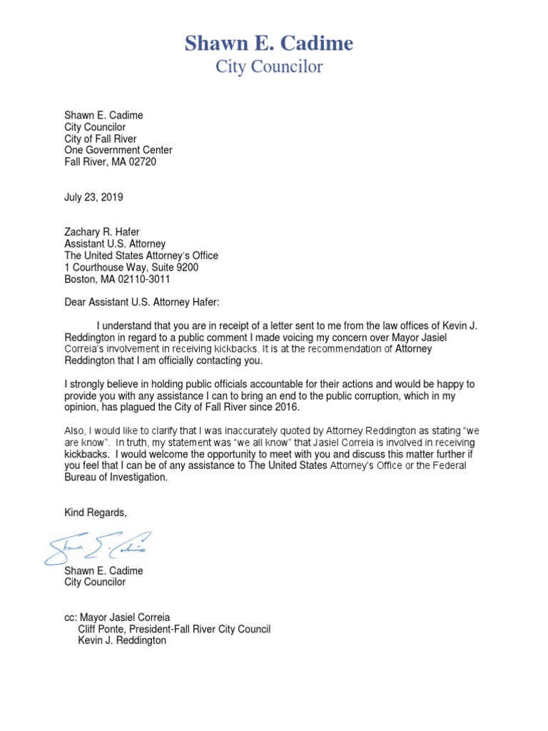 Shawn Cadime's Letter To U.S. Attorney Zachary Hafer | PDF