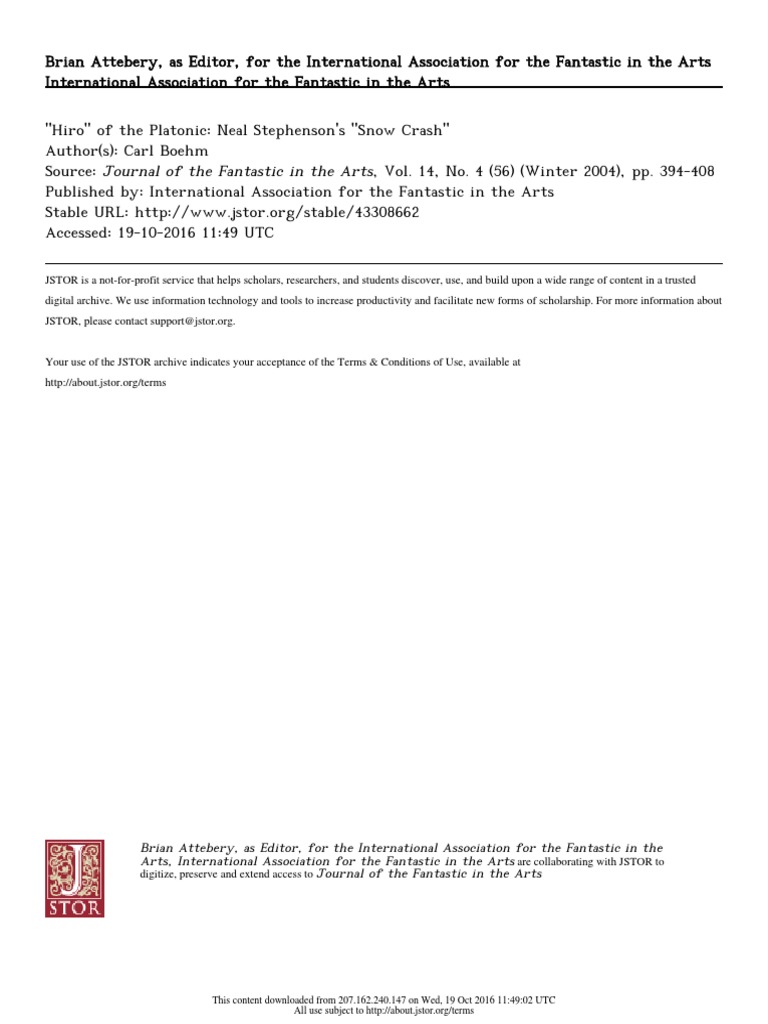 Boehm - Hiro of The Platonic Neal Stephenson's Snow Crash | PDF ...