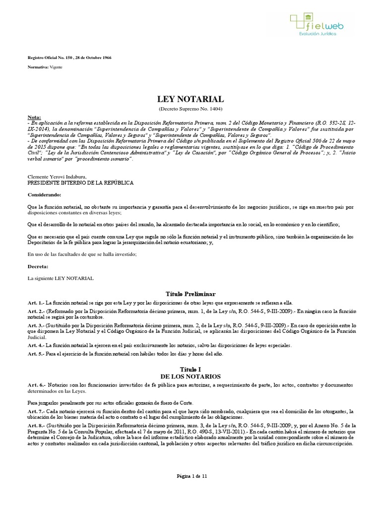 Ley Notarial - LN Ecuador 2018 | PDF | Voluntad y testamento | Sociedad ...