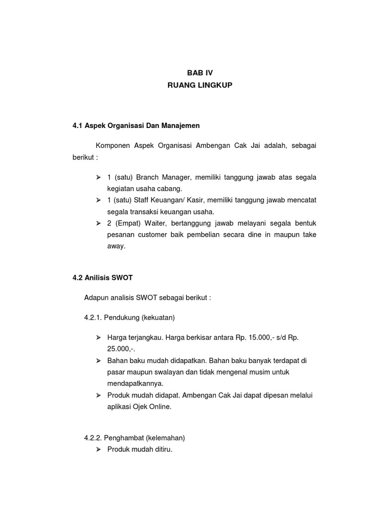 Proposal Usaha Bab 4 | PDF
