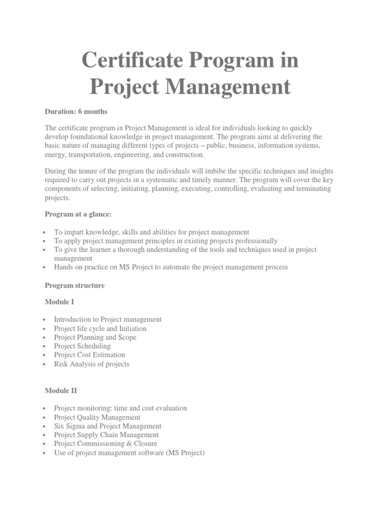 Iim Indore Project Management Certificate Pdf