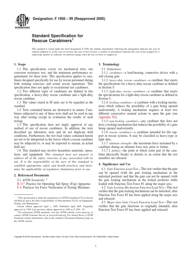 Rescue Carabiners: Standard Specification For | PDF | Tools | Force