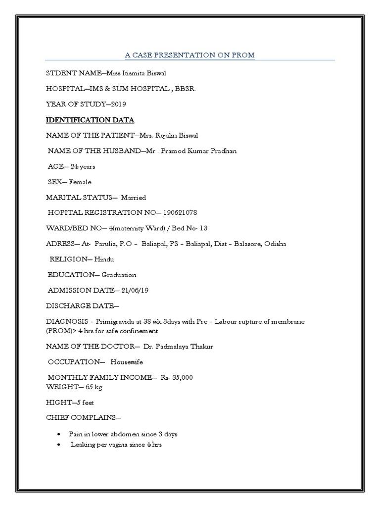 Case Presentation On PROM EDITed | PDF | Childbirth | Preterm Birth