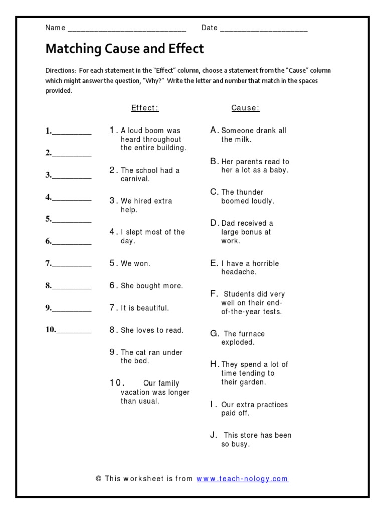 Cause and Effect Exercise | PDF