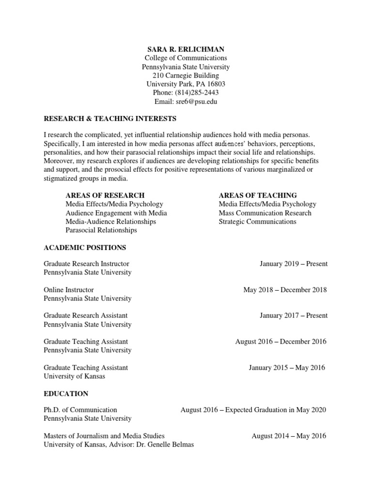 Official CV | PDF | Pennsylvania State University | Mass Media