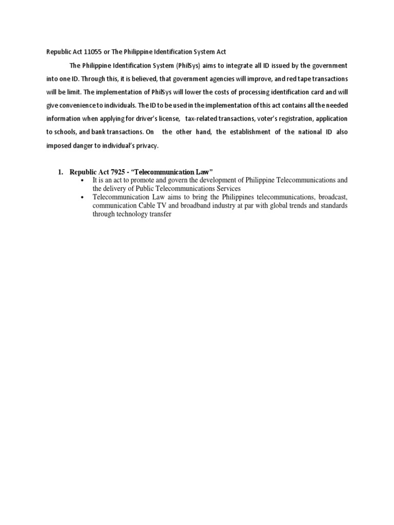 Republic Act 7925 - "Telecommunication Law" | PDF