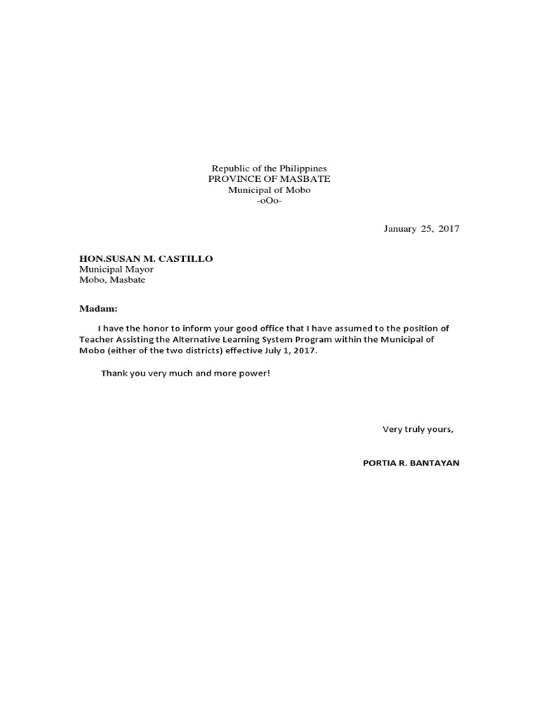 Letter Informing of Appointment as Teacher for the Alternative Learning ...