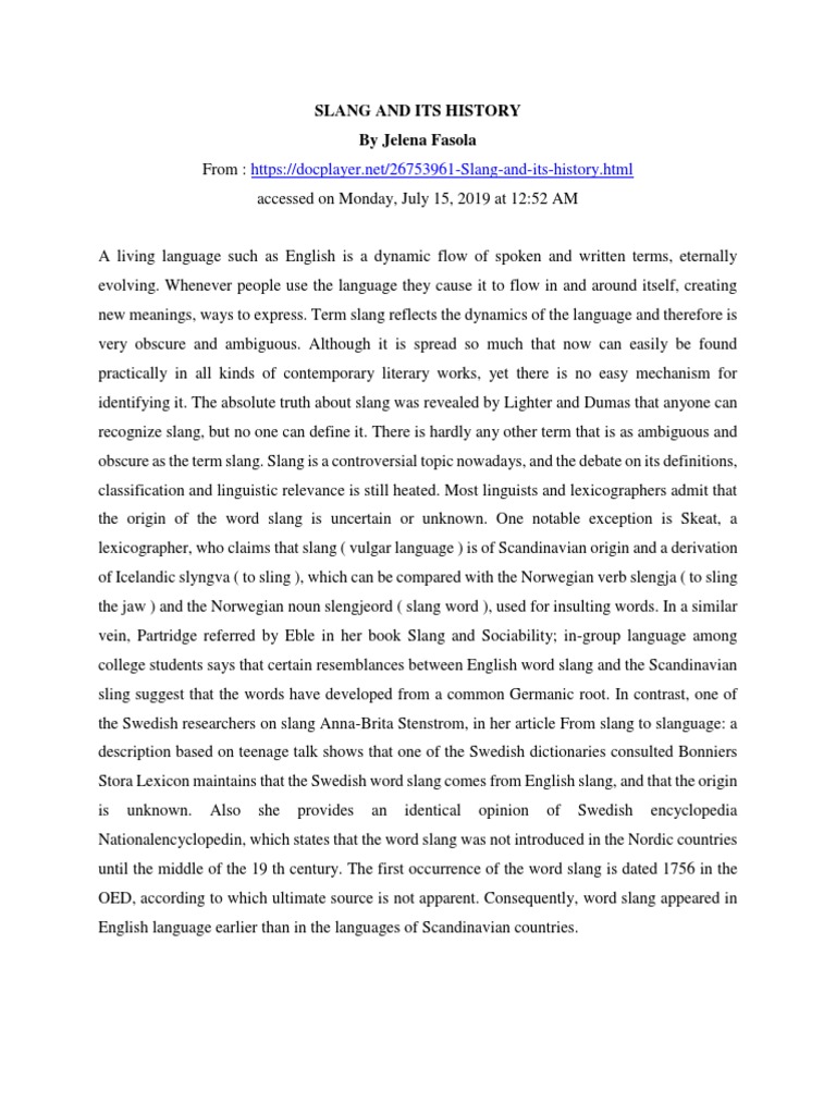 History and Origins of Slang | PDF | Slang | Jargon