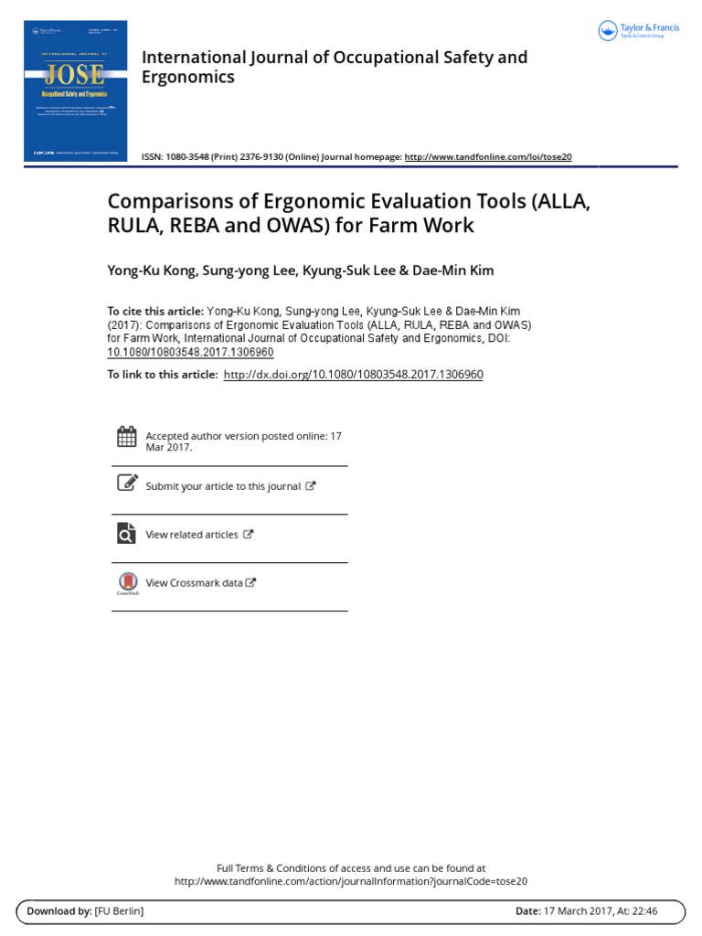 Comparisions of Ergonomic Evaluation Tools (ALLA, RULA, REBA and OWAS ...
