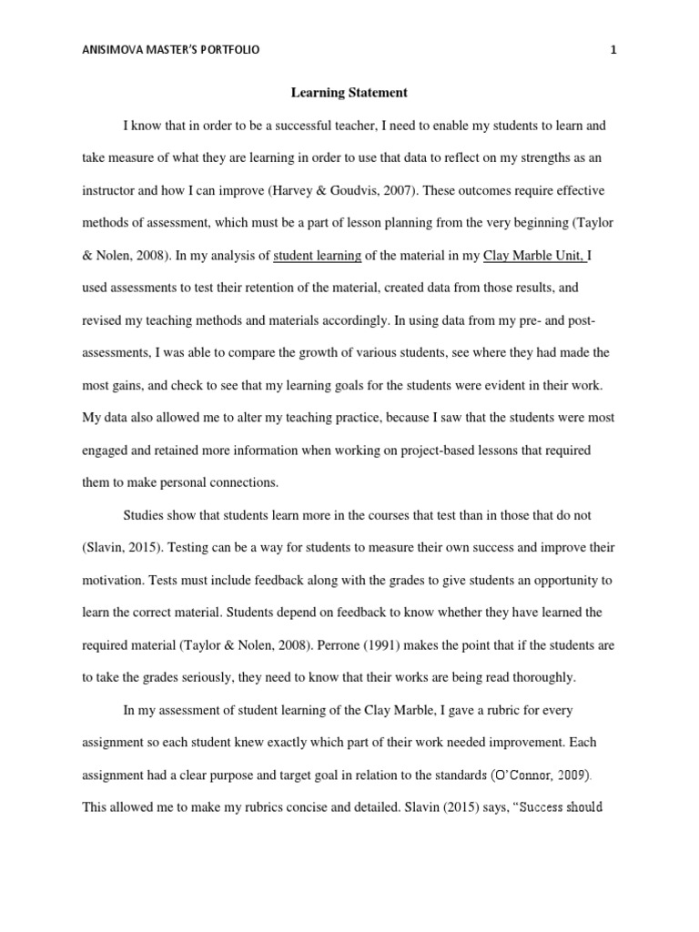 Learning Statement | PDF | Project Based Learning | Educational Assessment