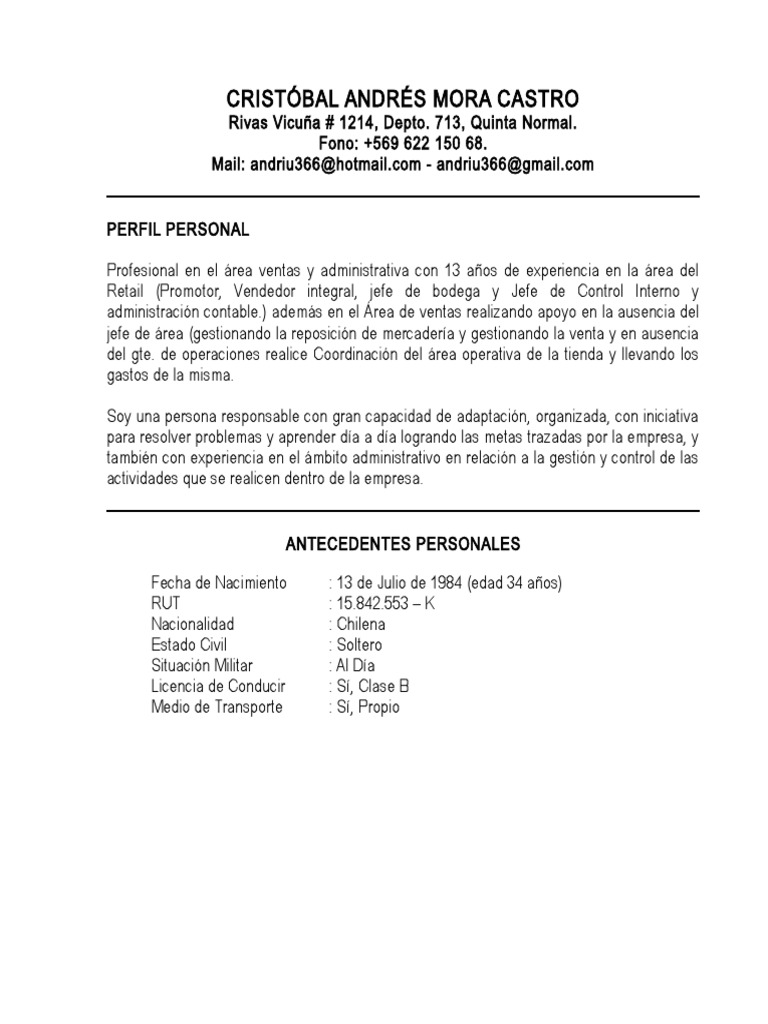 Currículum de Cristóbal Mora Castro | PDF | Educación avanzada | Business