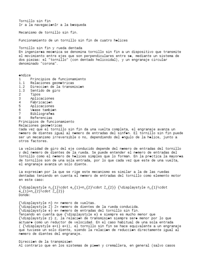 Tipos y Funcionamiento del Tornillo Sin Fin | PDF | Engranaje | Máquinas