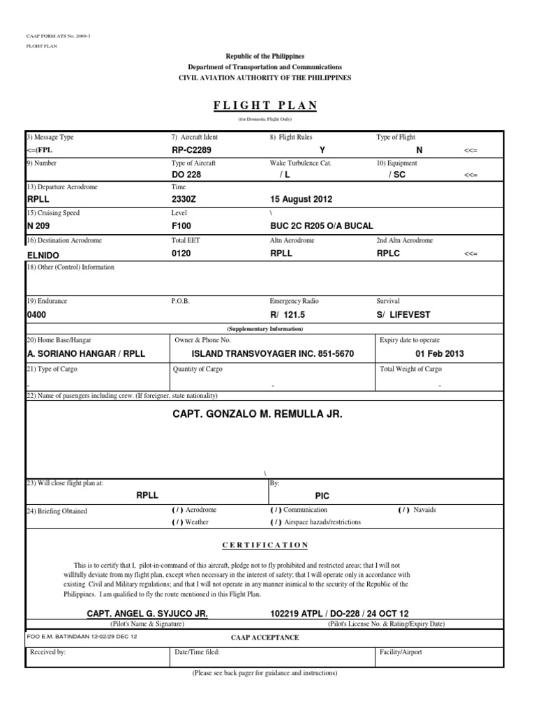 Blank Flight Plan Form PDF | PDF | Aerodrome | Airport
