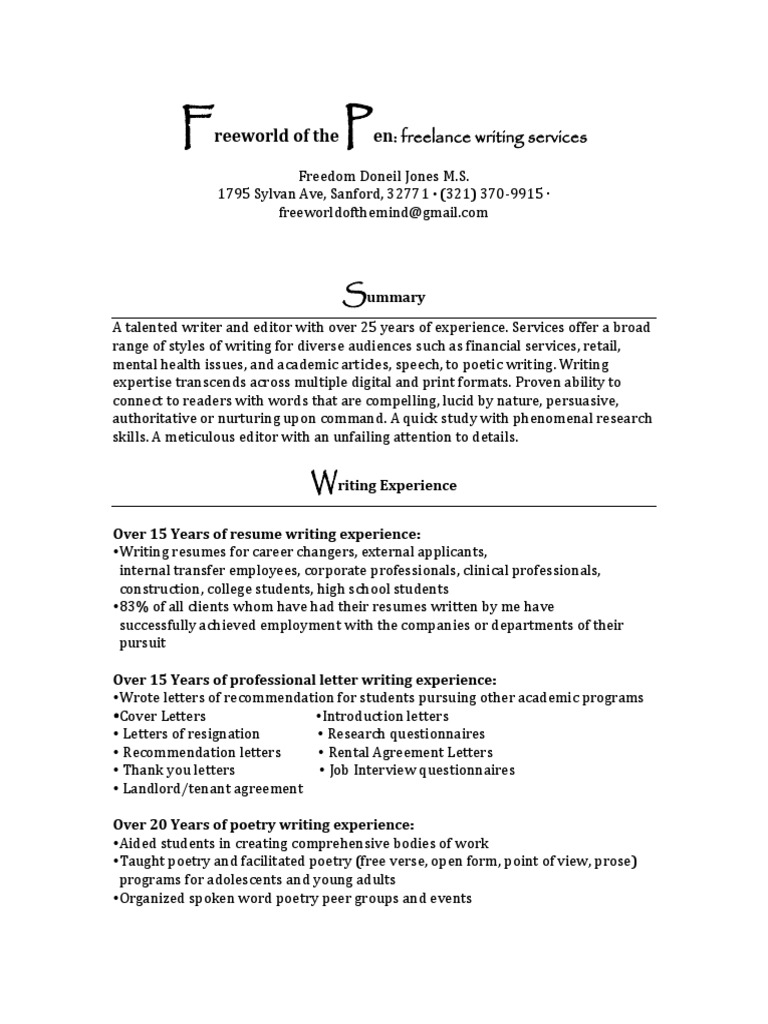 Freelance Resume2019 | PDF | Résumé | Poetry