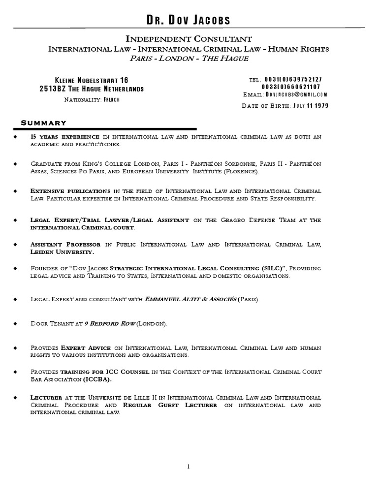 2019.07.23 CV Dov Jacobs | PDF | International Criminal Court ...