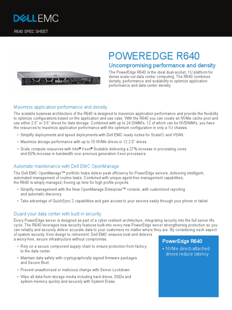 Poweredge R640: Uncompromising Performance and Density | PDF | Solid ...