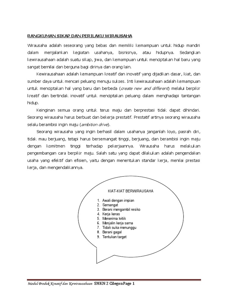 Rangkuman Produk Kreatif Dan KWU Bab 1 | PDF | Pengembangan Diri