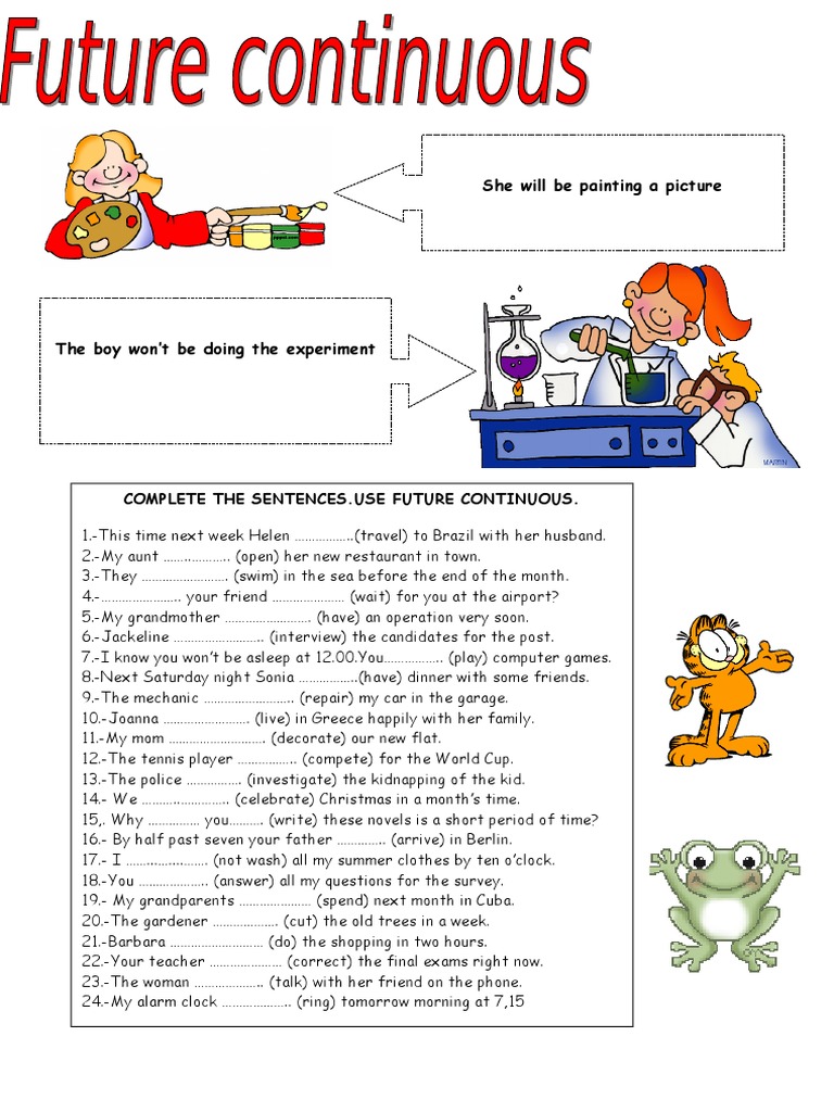 Future Continuous Tense Exercises | PDF | Games & Activities
