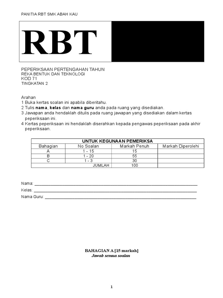 Soalan RBT Pertengahan Tahun | PDF | Komputer